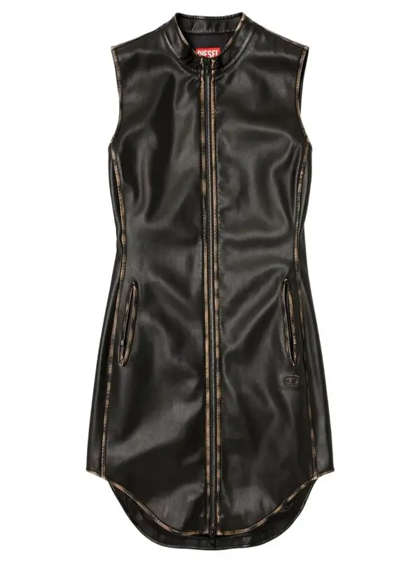 DIESEL® Sleeveless Zip-front Mini Dress - Black/brown