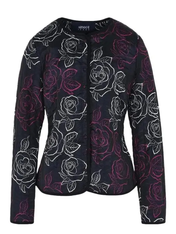 Emporio Armani Quilted Rose Print Casual Jacket - Black