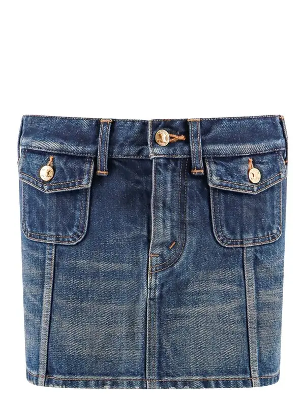 Celine Mini Skirt In Dark Union Wash Denim - Blue