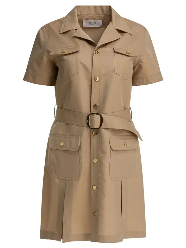 Celine Short Sleeve Belted Dress - Brown