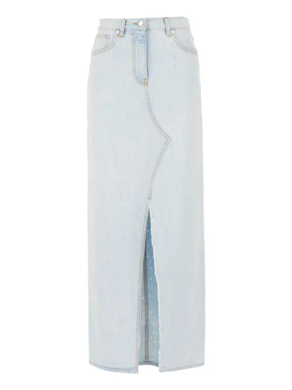 MSGM Denim Midi Skirt With Front Slit - White