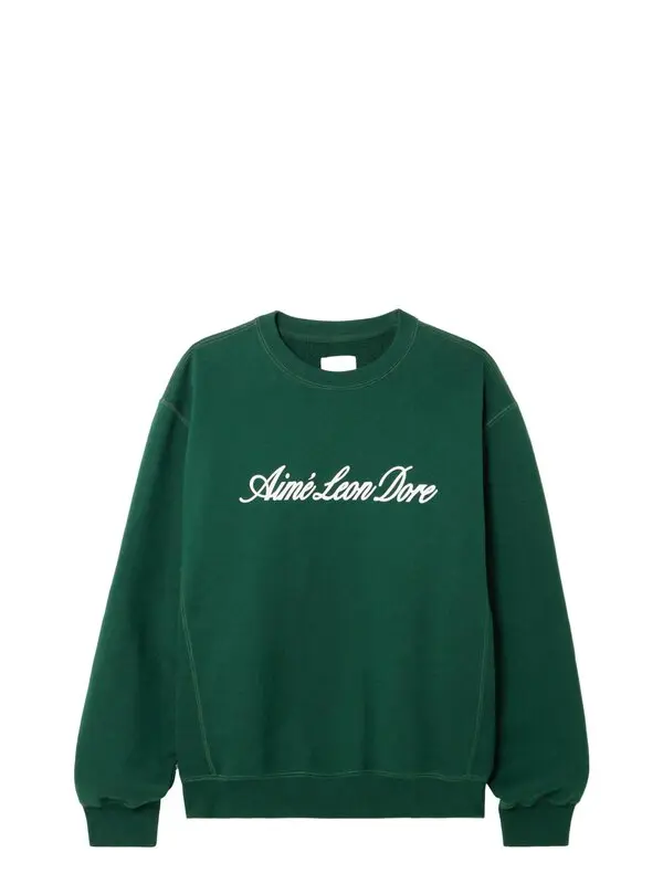 Aimé Leon Dore Long-sleeved Crewneck Sweatshirt With Printed Logo - Green