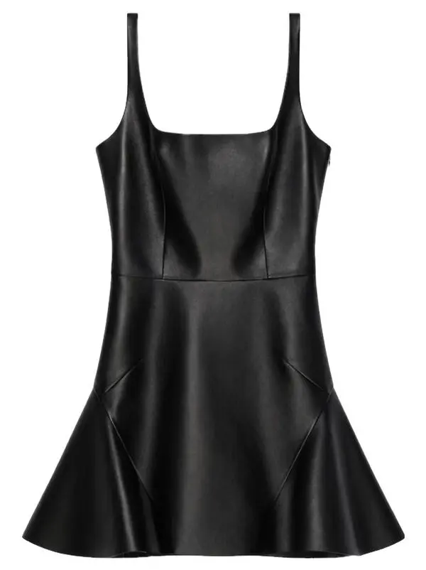 Givenchy Leather Fluted Mini Dress - Black
