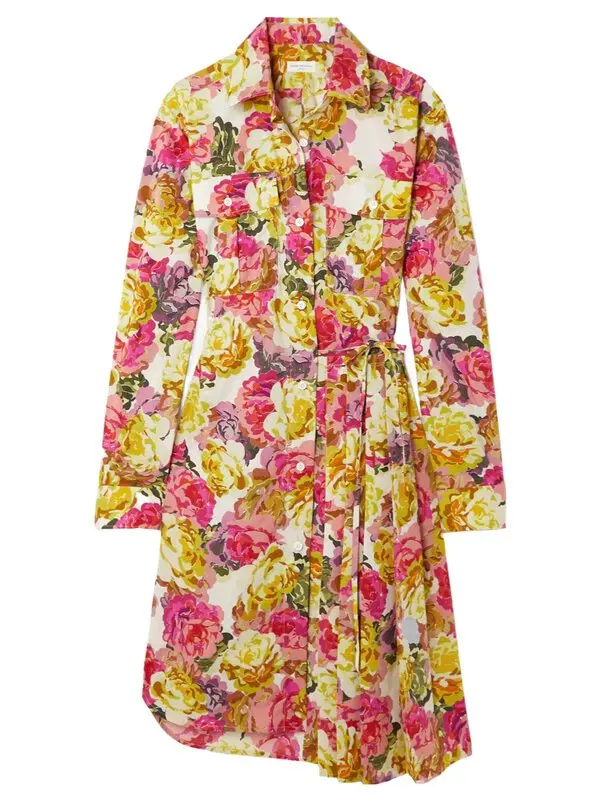 Dries Van Noten Pleated Floral Print Belted Dress - Multicolor