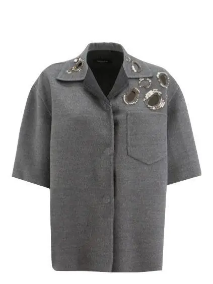 Fabiana Filippi Embellished Lapel Collar Double Layer Shirt Jacket - Gray
