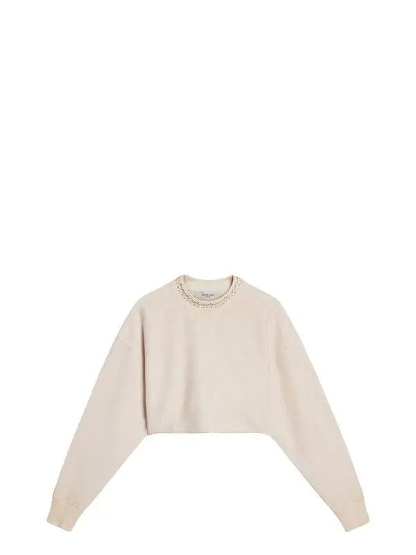 GOLDEN GOOSE Embellished Crewneck Cropped Sweatshirt - Cream