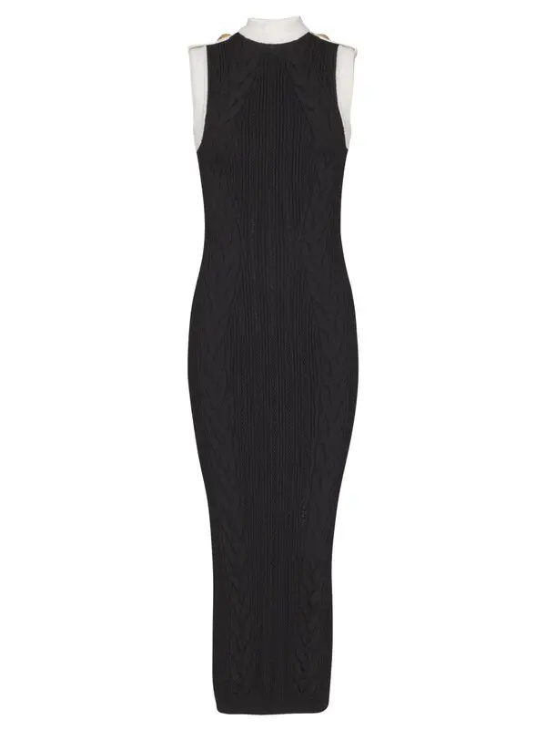 Balmain Long Two-tone Cable-knit Dress - Black