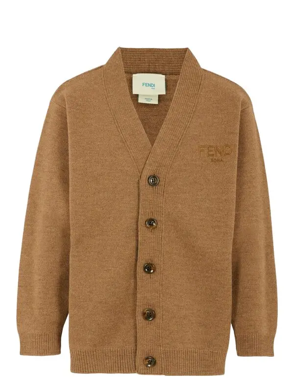 Fendi V-neck Cardigan With Logo Detail - Brown