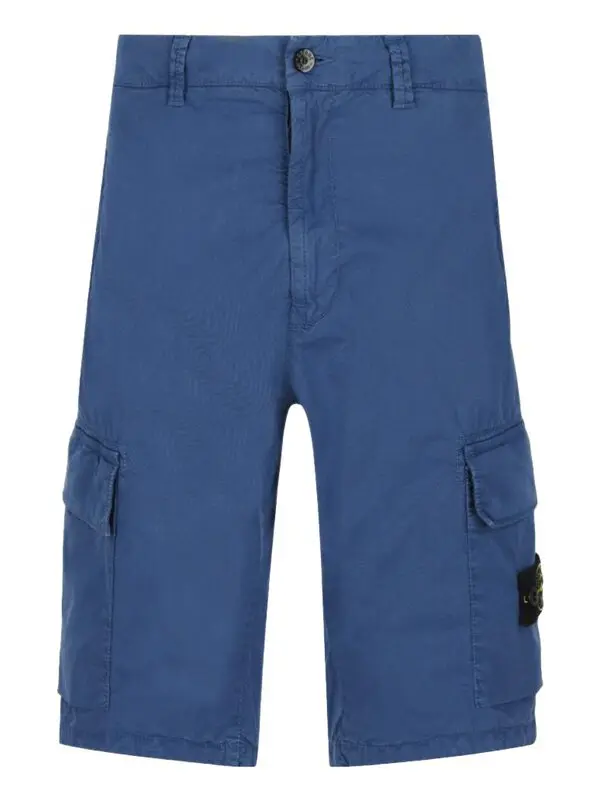 Stone Island Logo Patch Cargo Shorts - Blue