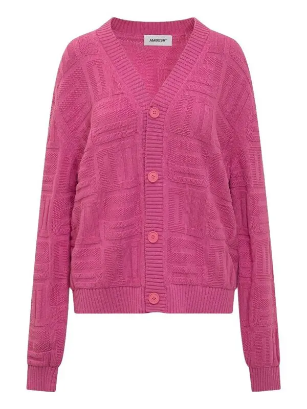 AMBUSH Monogram Knitted Buttoned V-neck Cardigan - Pink