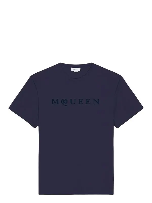 Alexander McQueen Flocked-logo Crewneck T-shirt - Blue