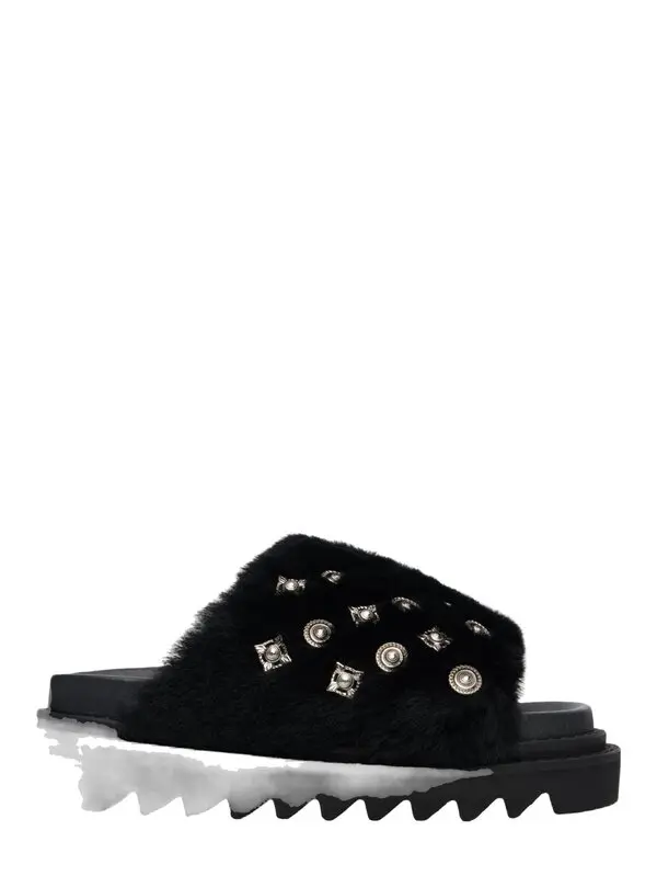 Toga Fur Concho Slippers - Black