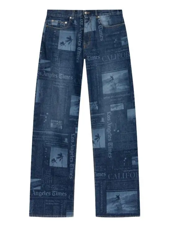 Palm Angels Printed Cotton Jeans - Blue