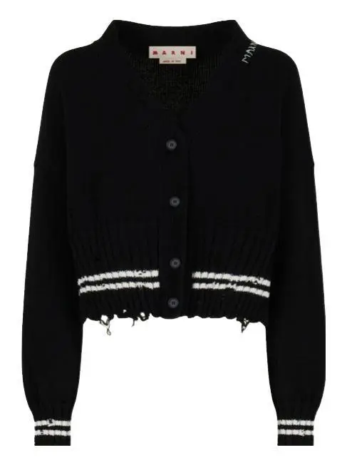 Marni Cropped Cotton Cardigan With Embroidered Logo - Black