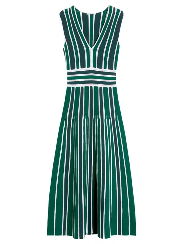 Max Mara Viscose Yarn Graphic Pattern V-neck Sleeveless Dress - Bright Green