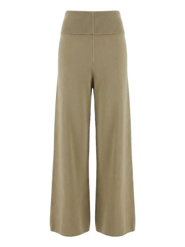 AYA MUSE Ribbed Knit Wide-leg Trousers - Nude