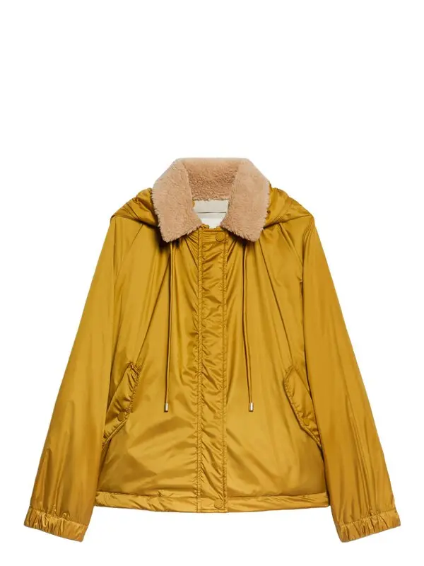 Max Mara Button Detailed Drawstring Coat With Removable Wool Collar - Golden