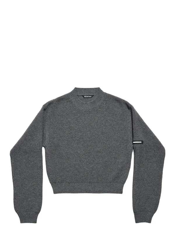 Balenciaga Logo Patch Cropped Sweater - Grey