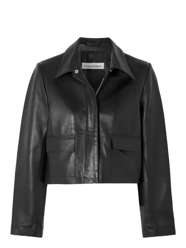 Nour Hammour Long-sleeved Leather Jacket - Black