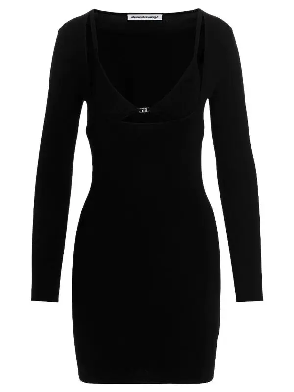 Alexander Wang Logo Detail Cut-out Long Sleeve Mini Dress - Black