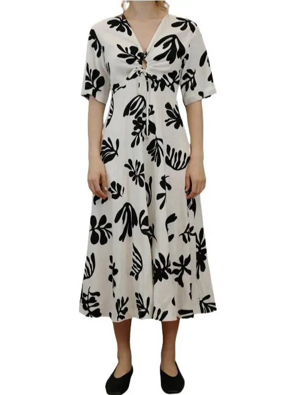 Marella Linen And Viscose Mat Dress With Floral Print - Gray