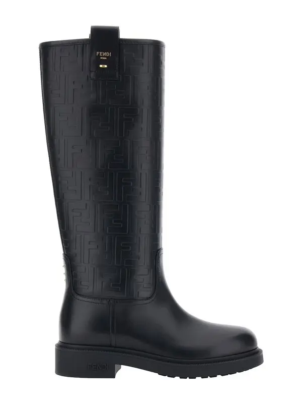 Fendi All-over Ff Embossed Knee-high Boots - Black