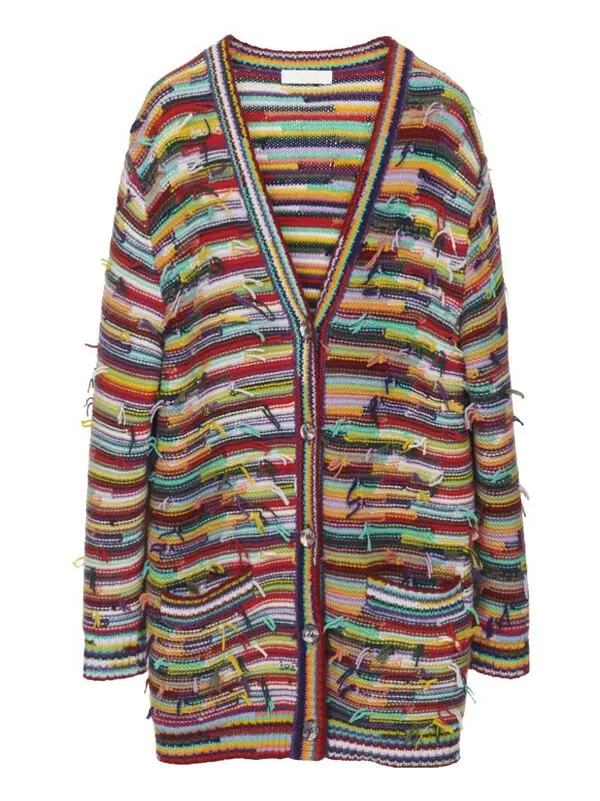Chloé Striped Distressed Cardigan - Multicolor