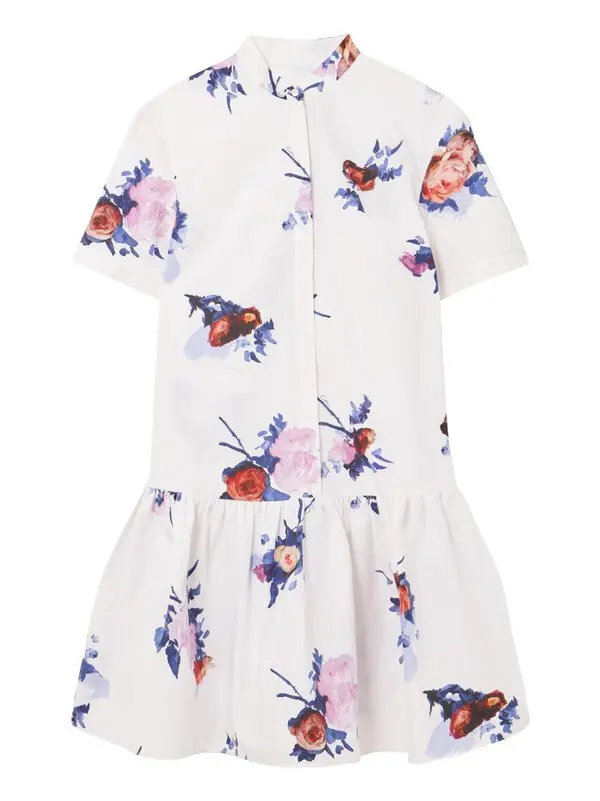 Erdem Layered Print Mini Shirt Dress - White