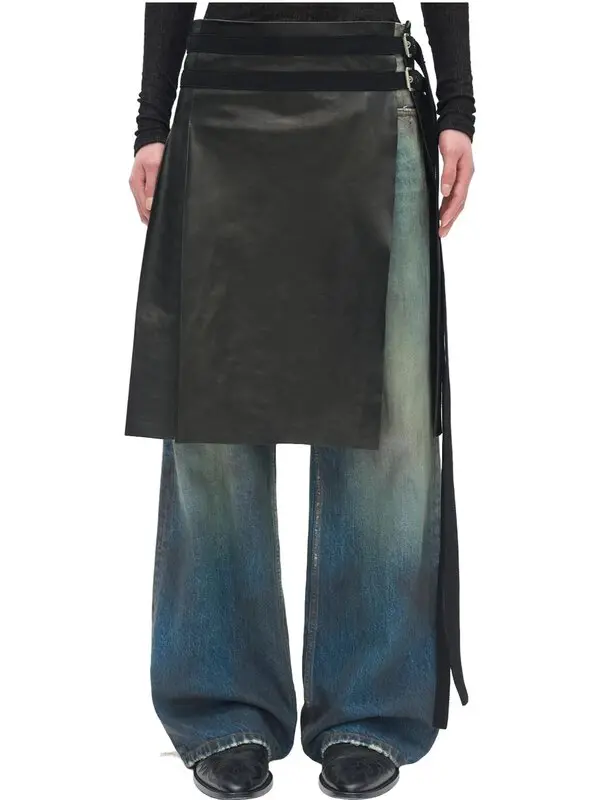 ANN DEMEULEMEESTER Asymmetrical Wrap Kilt With Distressed Effect - Black