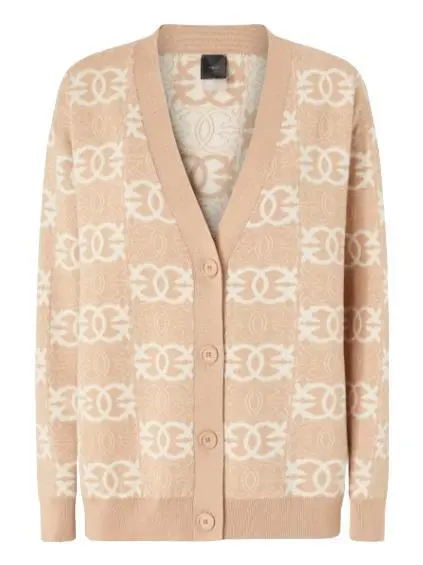Pinko Geometric-pattern V-neck Cardigan - Nude