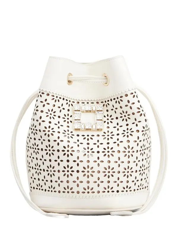 ROGER VIVIER Très Vivier Embellished Bucket Bag - Off White