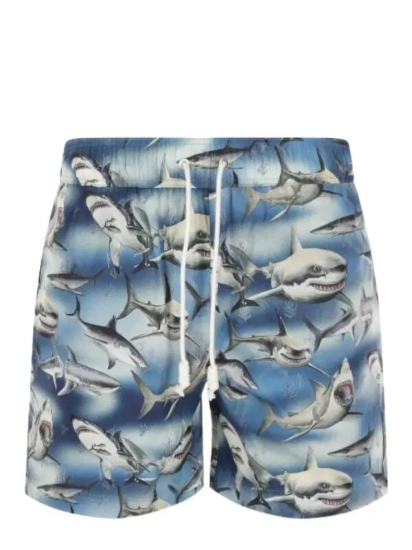 Palm Angels Shark Print Drawstring Swim Shorts - Blue