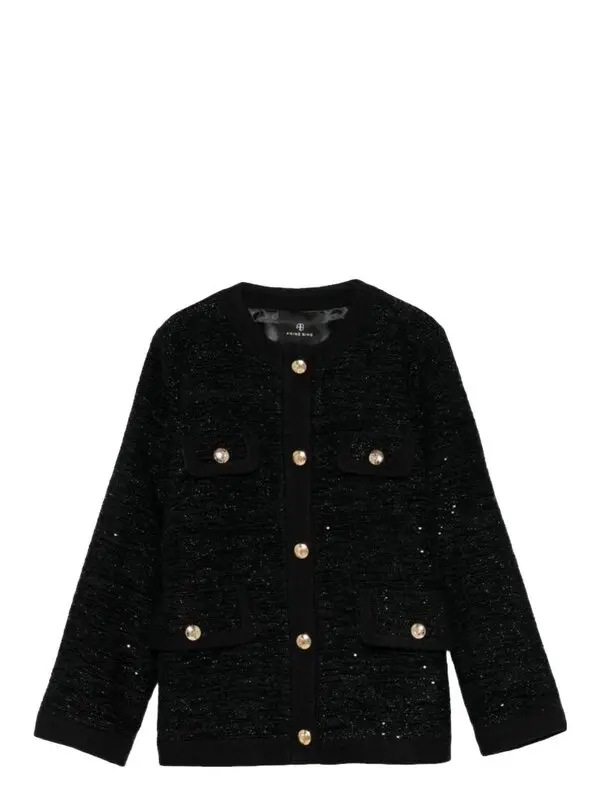 ANINE BING Lydia Tweed Sequined Jacket - Black