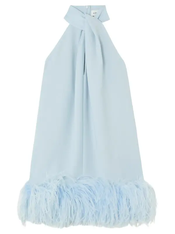 16Arlington Cynthia Feather-trimmed Halterneck Mini Dress - Blue