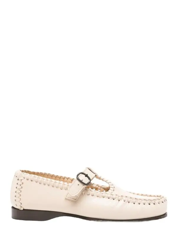Hereu Alcover Supple Shiny Braided Seams T-bar Loafers - White