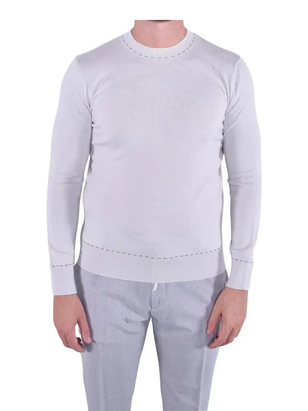 Eleventy Round Neck Long Sleeve Knitted Sweater - White