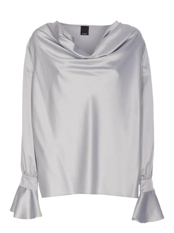 Pinko Long-sleeved Satin Shirt With Button Cuffs - Gray