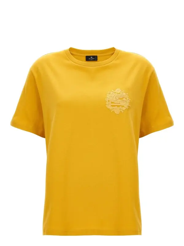 Etro Pegaso Embroidered Cotton T-shirt - Yellow