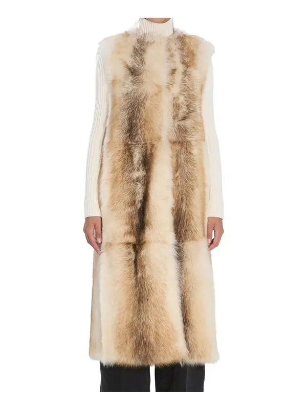 YVES SALOMON Long Fur Vest - Nude