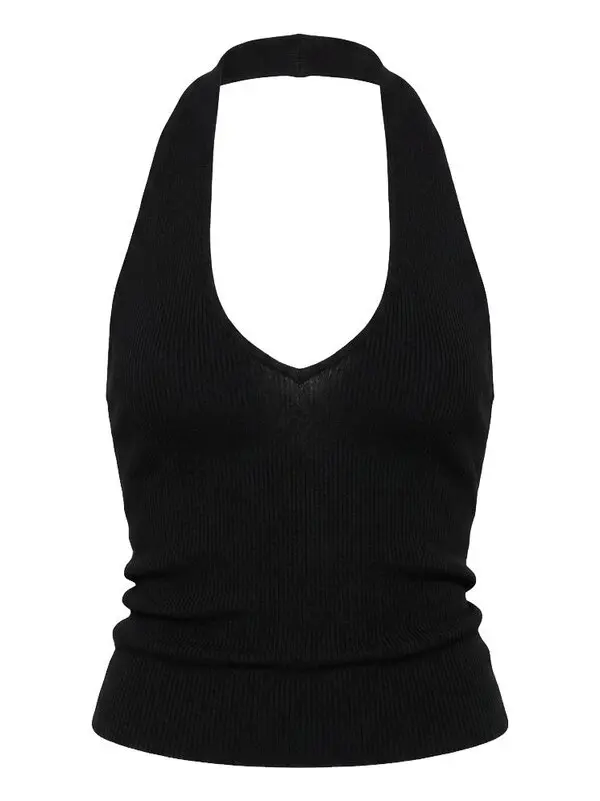 AYA MUSE Ribbed Knit Halter Top - Black