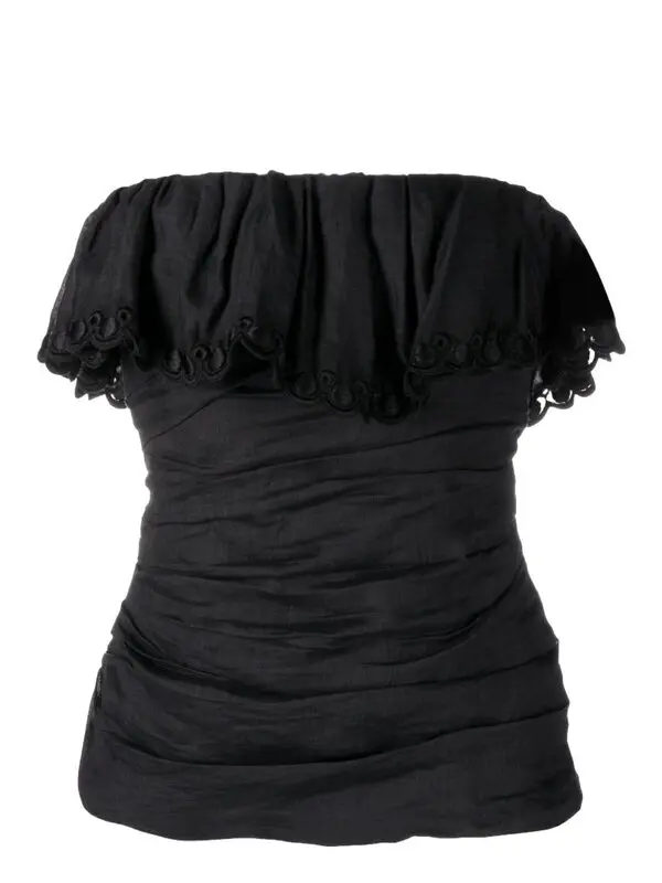 Isabel Marant Étoile Off-shoulder Ruched Top With Fan-shaped Hem - Black