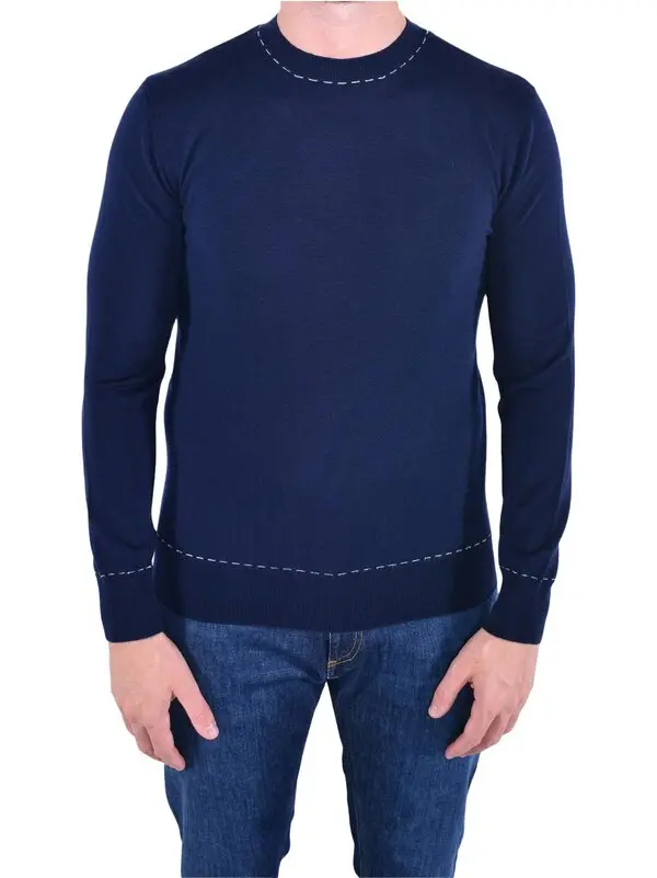 Eleventy Ribbed Crew Neck Knitwear With Decorative Seam Details - Blue