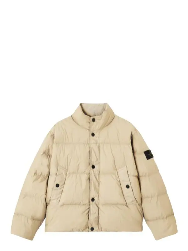Stone Island Logo Patch High Neck Puffer Jacket - Desert