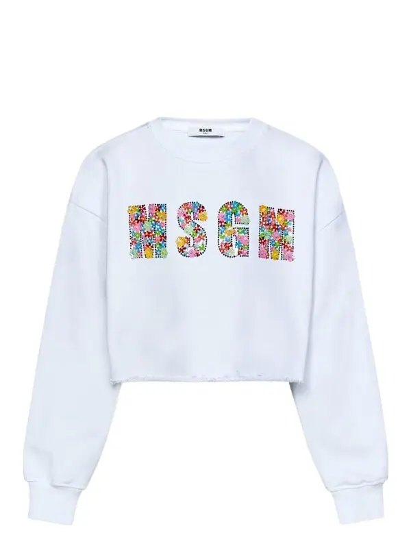 MSGM Logo Embellished Crew Neck Sweater - Blue