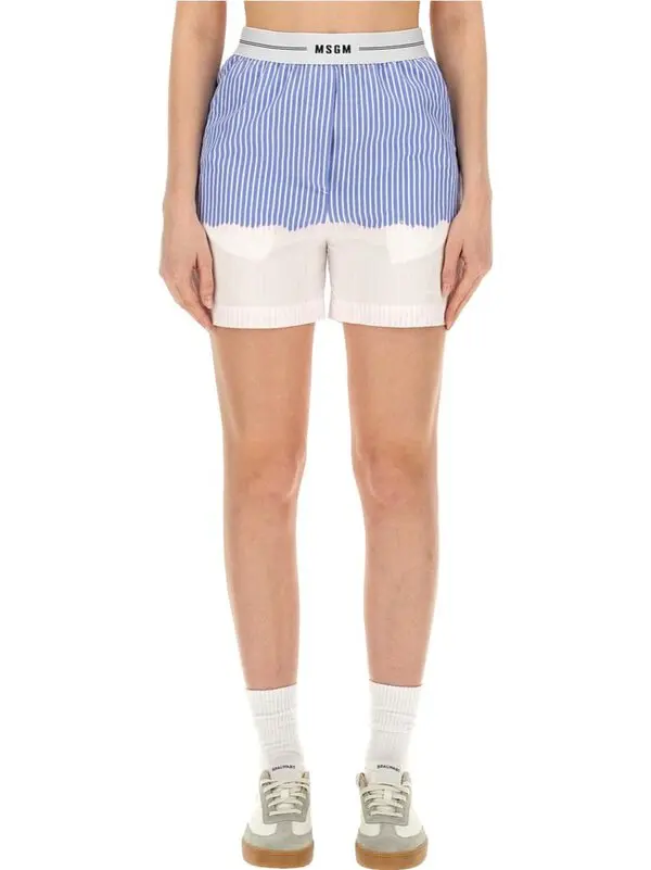 MSGM Logo Waistband Striped Shorts - Blue