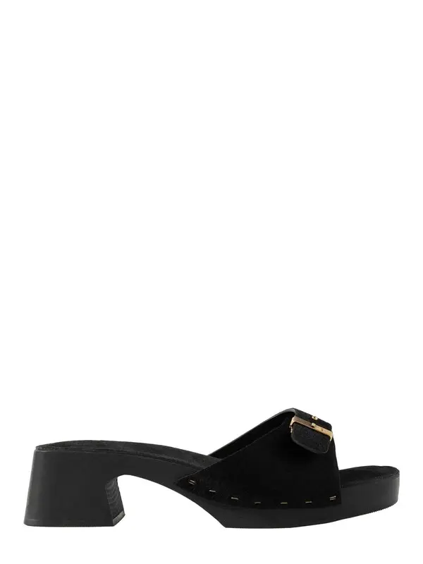 Khaite Britt Clog Haircalf Buckle Mules - Black