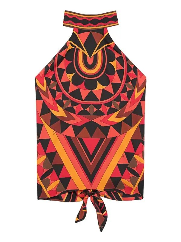 Emilio Pucci Manuba Printed Halterneck Top - Orange And Black