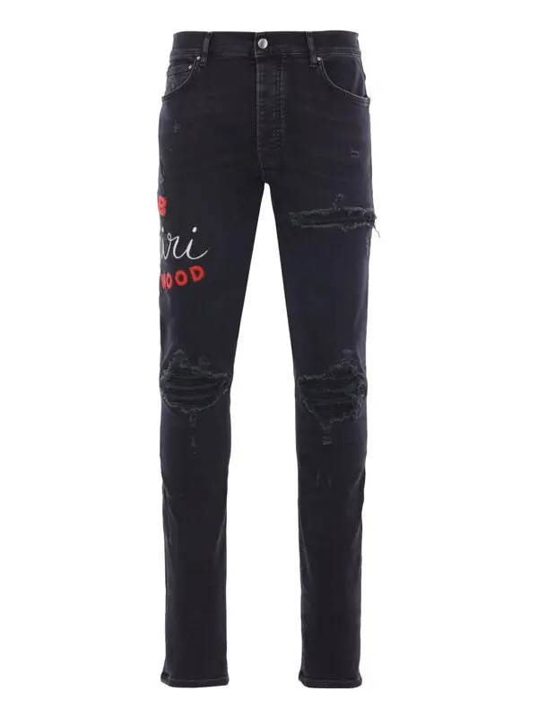Amiri Embroidered Distressed Jeans - Black