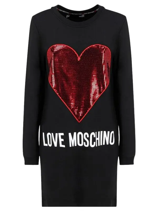 Moschino Sequin Heart Logo Dress - Black