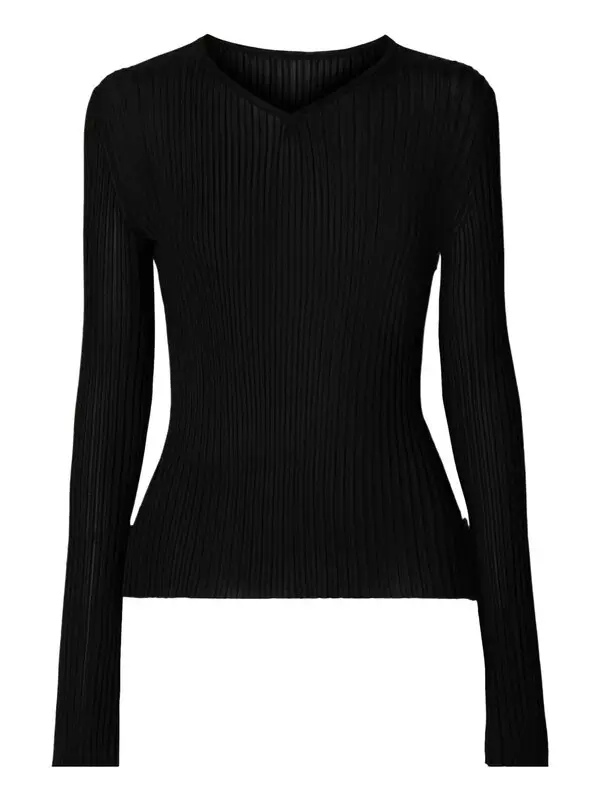 Khaite Tia V-neck Ribbed Knit Top - Black